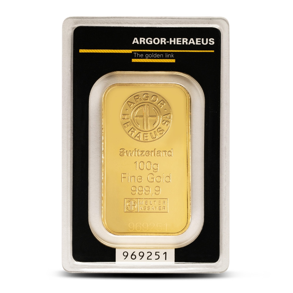 100 Gram Argor Heraeus Gold Bar (New w/ Assay) l BGASC™