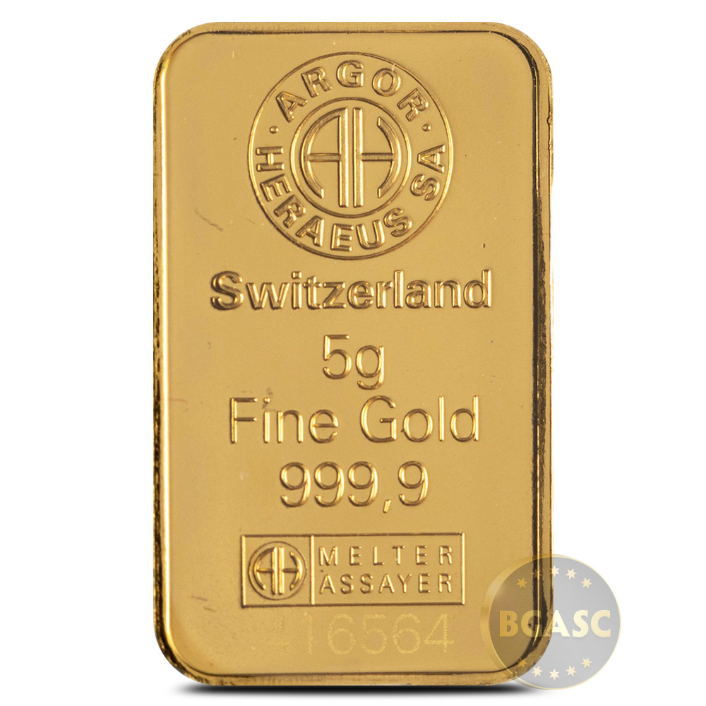 5 Gram Argor Heraeus Gold Bar (New in Assay) l BGASC™