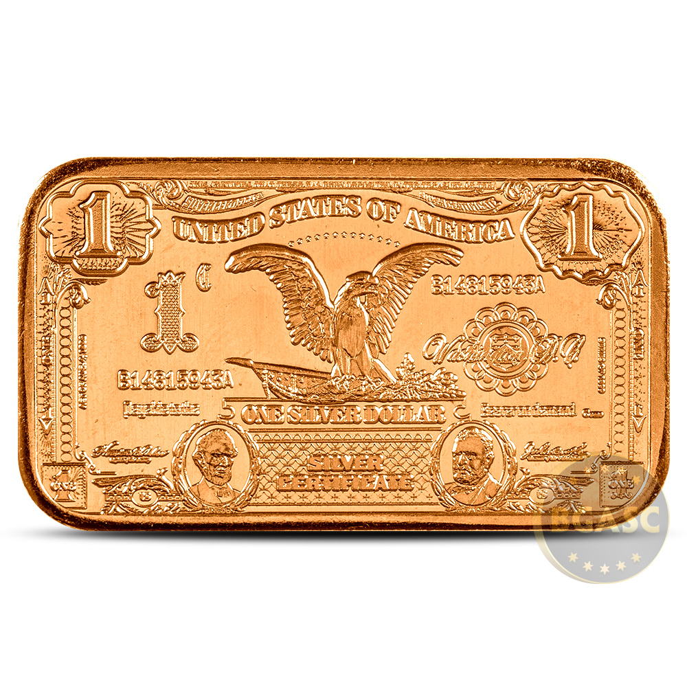 1 oz $1 Banknote Copper Bar (New) l BGASC™