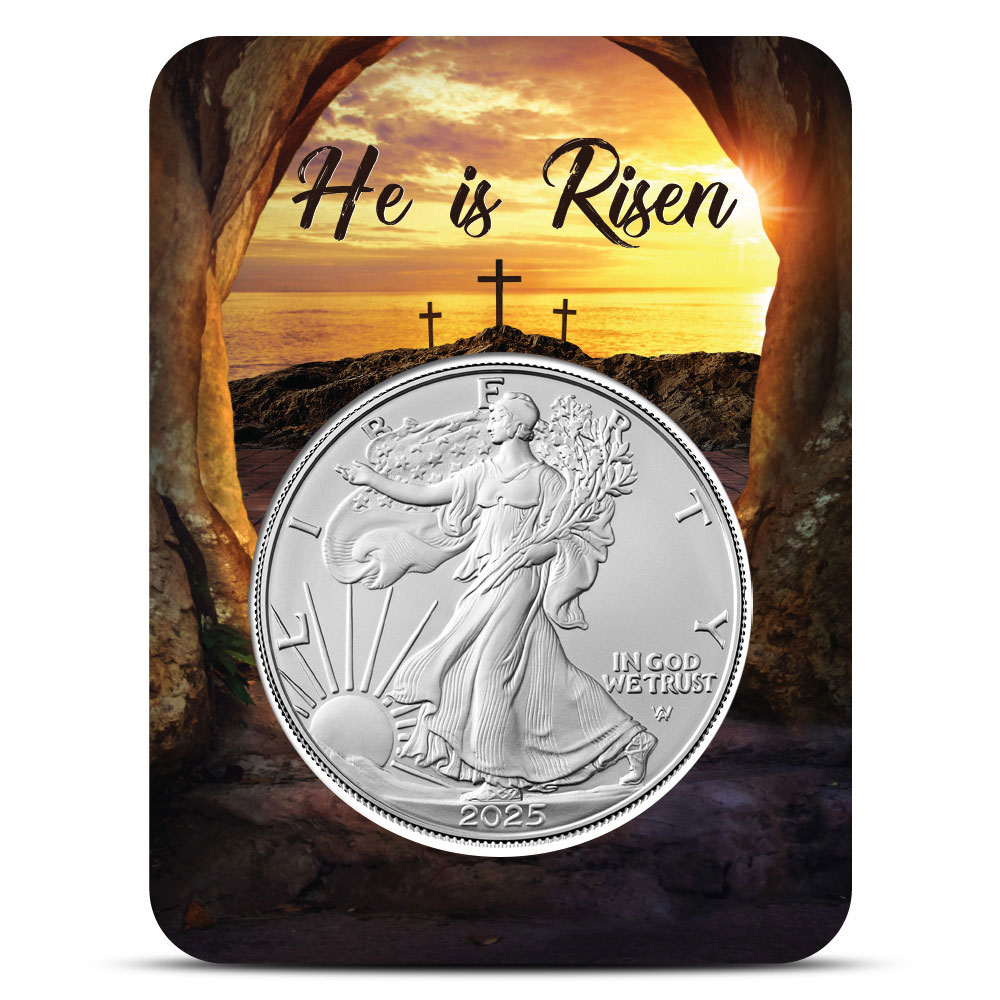 2025 1 oz American Silver Eagle Coin (BU, He is Risen Card) l BGASC™
