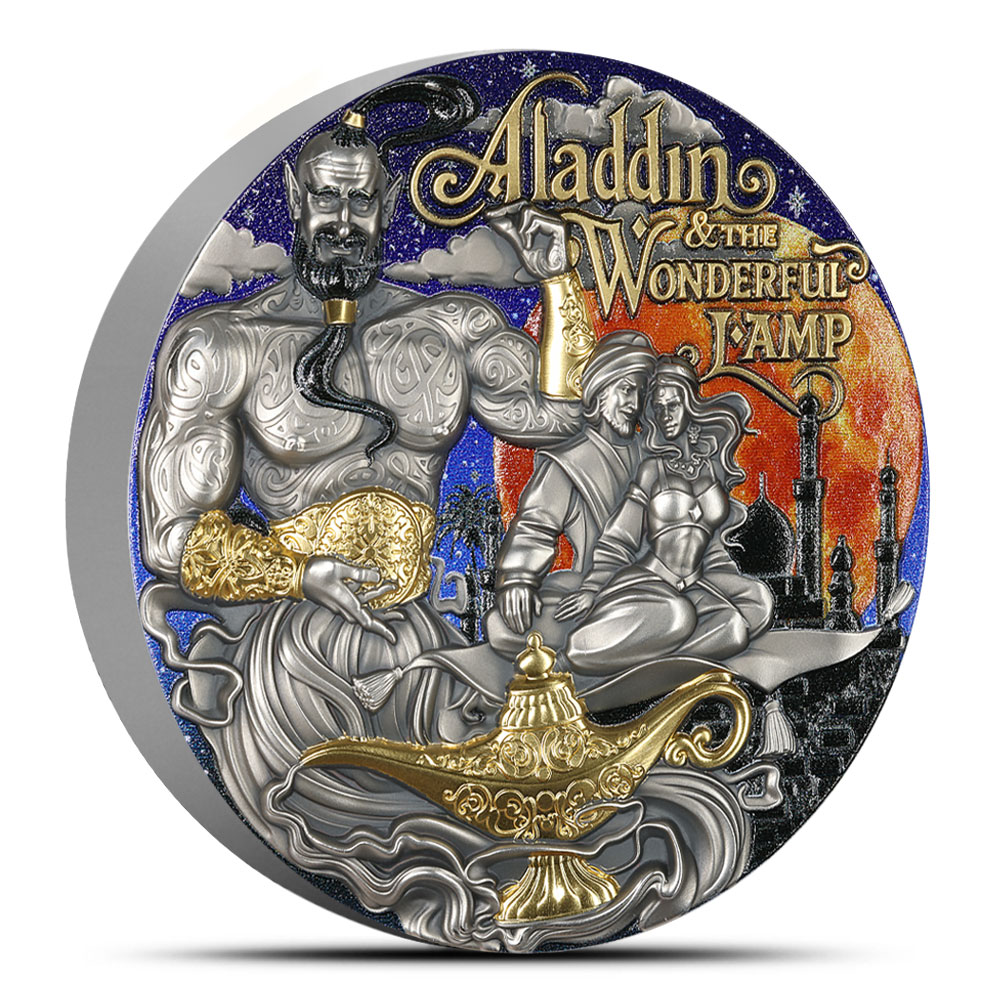 2025 2 oz Antique Colorized Niue Silver Aladdin and the Wonderful Lamp ...