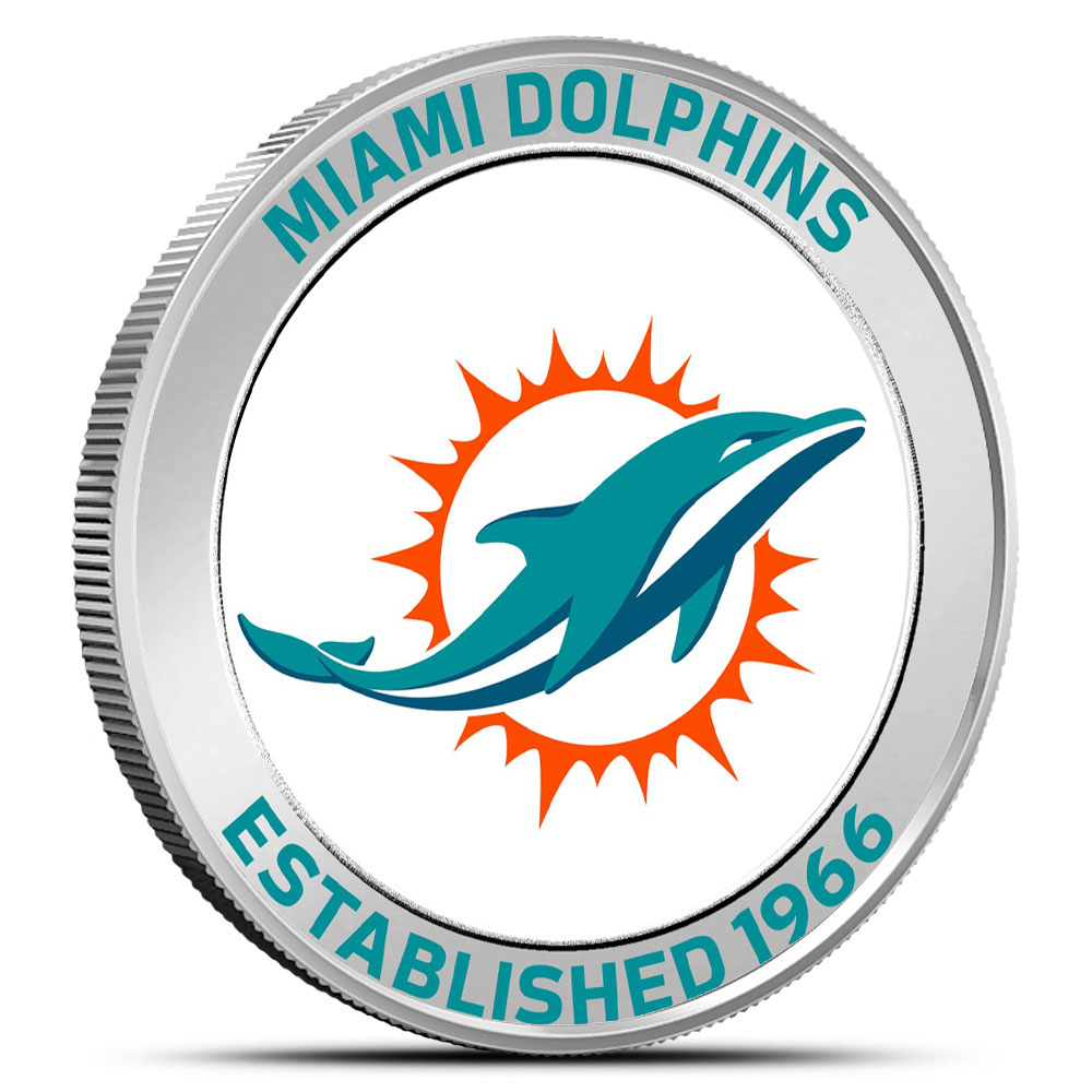 1 oz Colorized NFL Miami Dolphins Silver Round (BU) l BGASC™
