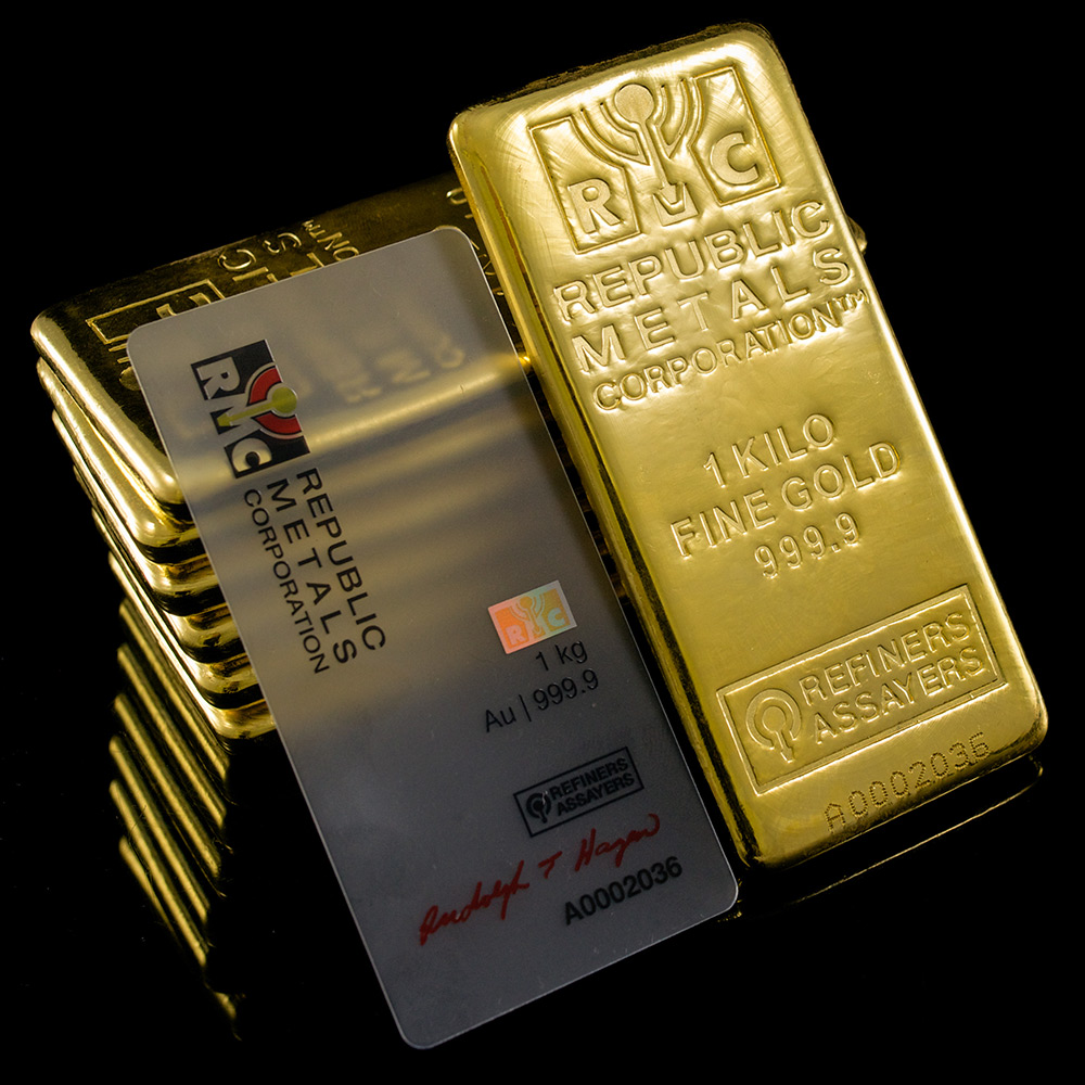 1 Kilo Gold Bar Republic Metals RMC 32 15 Troy Oz 9999 Fine 24kt 1 Kilo Gold Bar Republic Metals RMC 32 15 Troy Oz 9999 Fine 24kt