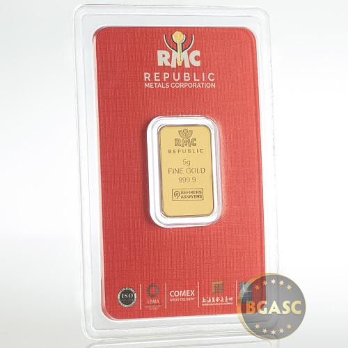5 gram Gold Bar Republic Metals (RMC) .9999 Fine 24kt (in Assay)