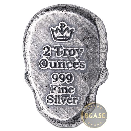 2 oz Silver Human Skull Monarch Poured .999 Fine 3D Art Bar
