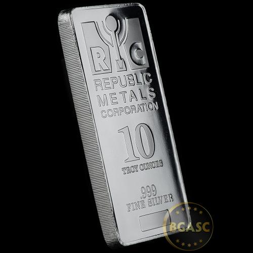 10 oz Silver Bars Republic Metals RMC Minted .999 Fine Bullion Ingot